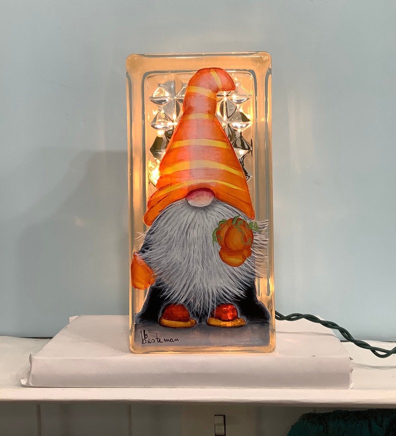 Glass block night light lamp Gnome | Etsy
