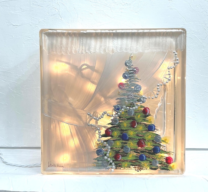Glass Block Light Christmas Tree Old Fashion Curtain Plug in or Battery ...