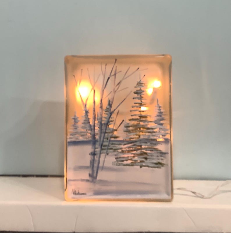 Winter Birch Tree Glass Block Light: Holiday Scene Lamp - Etsy