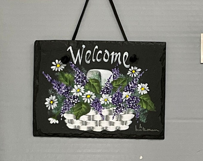 Slate Welcome Sign Slate Basket Lilacs - Etsy