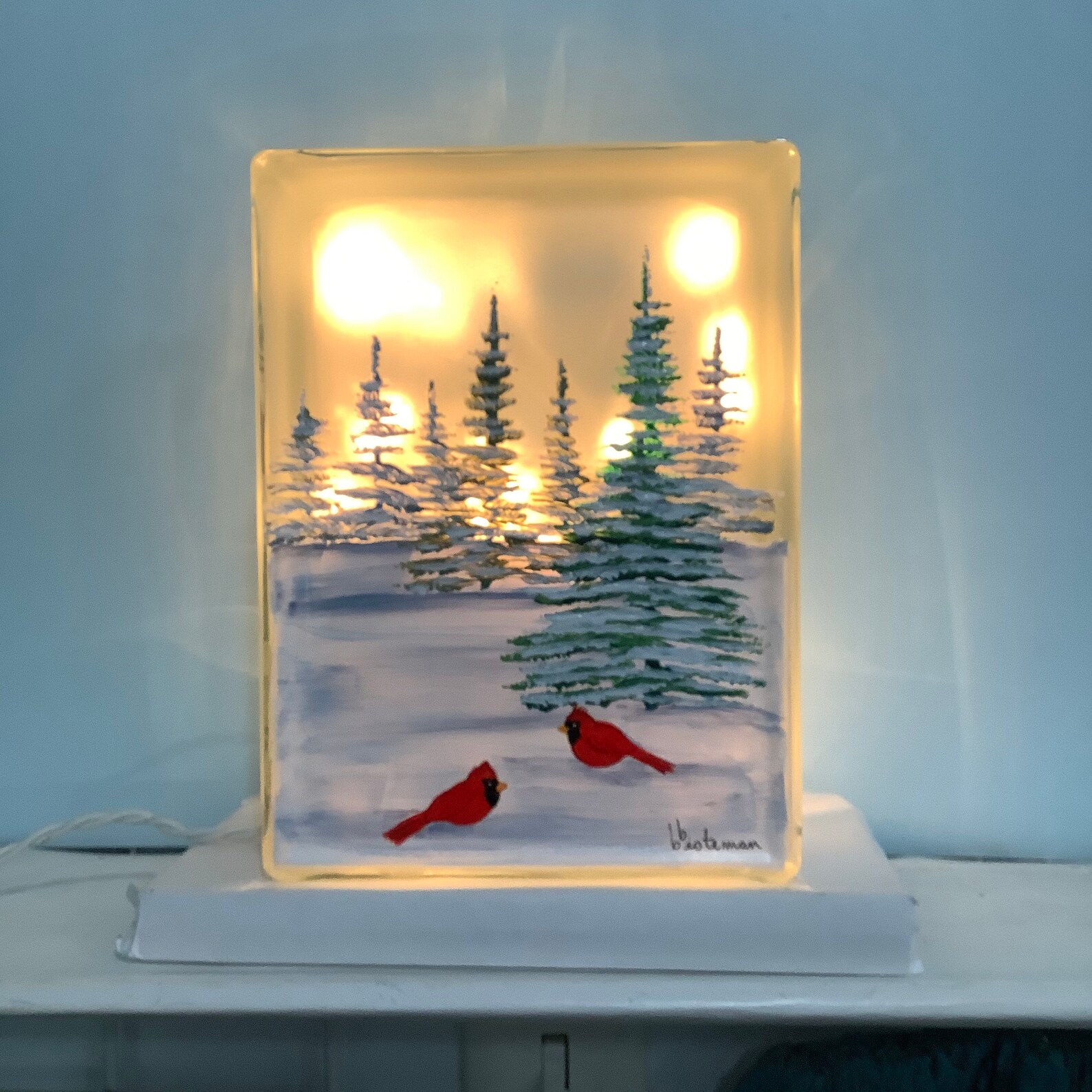 Winter Cardinal Glass Block Night Light: Hand-painted Snow Scene - Etsy