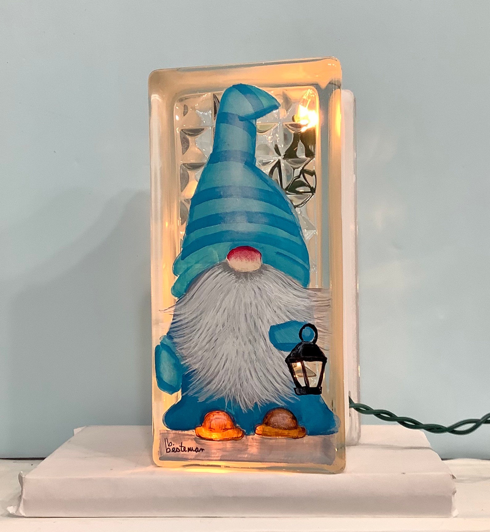Glass block night light lamp Gnome | Etsy