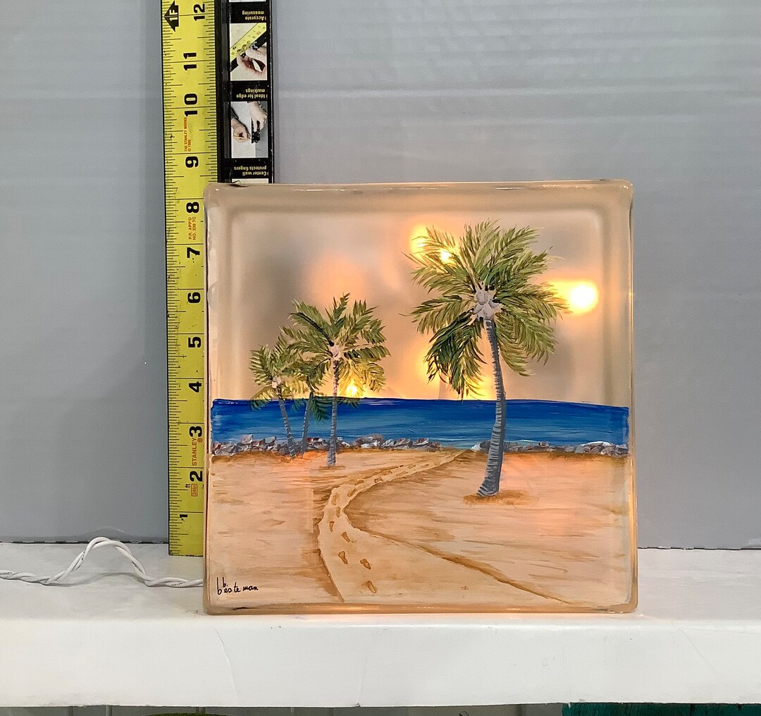 Glass Block Night Light Hand Painted Light Key West Beach Scene - Etsy