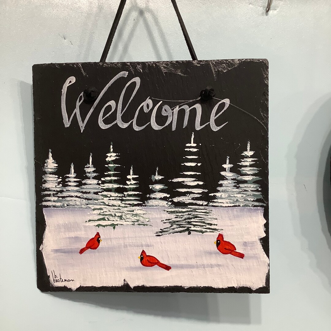 Slate Welcome Sign Cardinals in the Snow Wall Decor - Etsy