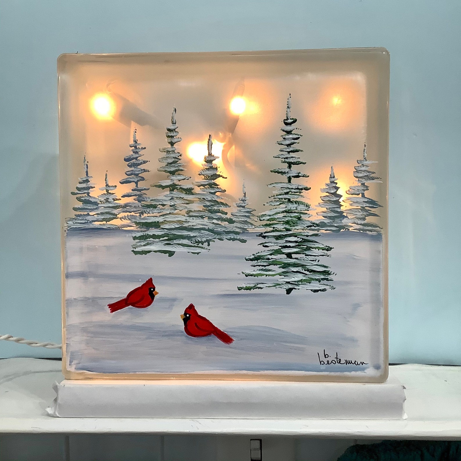 Winter Cardinal Glass Block Night Light: Hand-painted Snow Scene - Etsy
