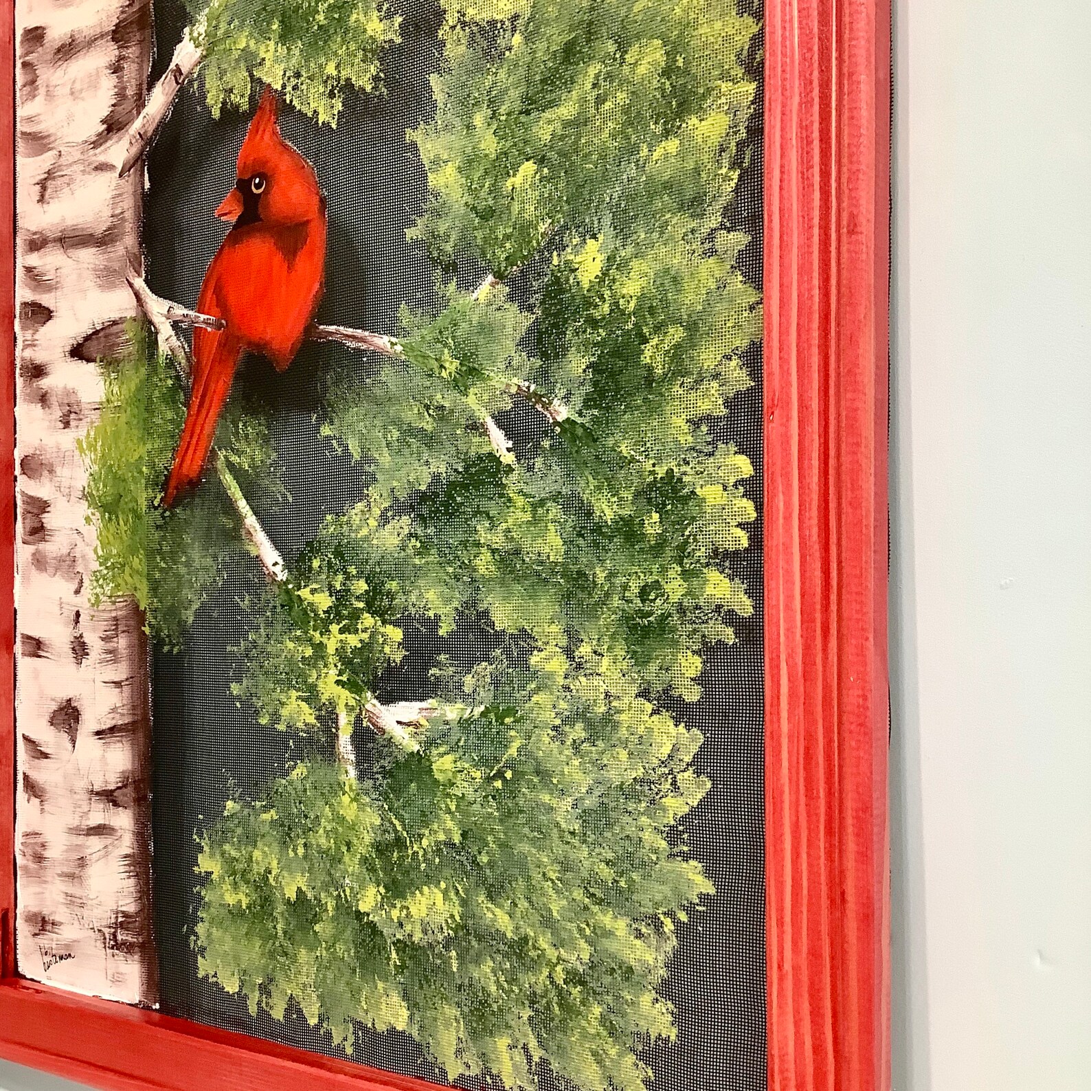 Cardinal With Birch Tree Rustic Farmhouse Decor Window Screen - Etsy