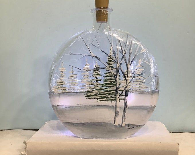 Bottle Painted Light Winter Scene Birch and Fur Trees - Etsy