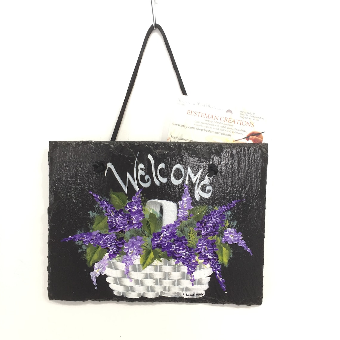 Slate Welcome Sign Slate Basket Lilacs - Etsy
