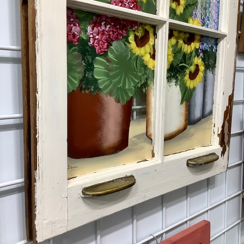 Vintage floral art repurposed window hand painted pots with | Etsy