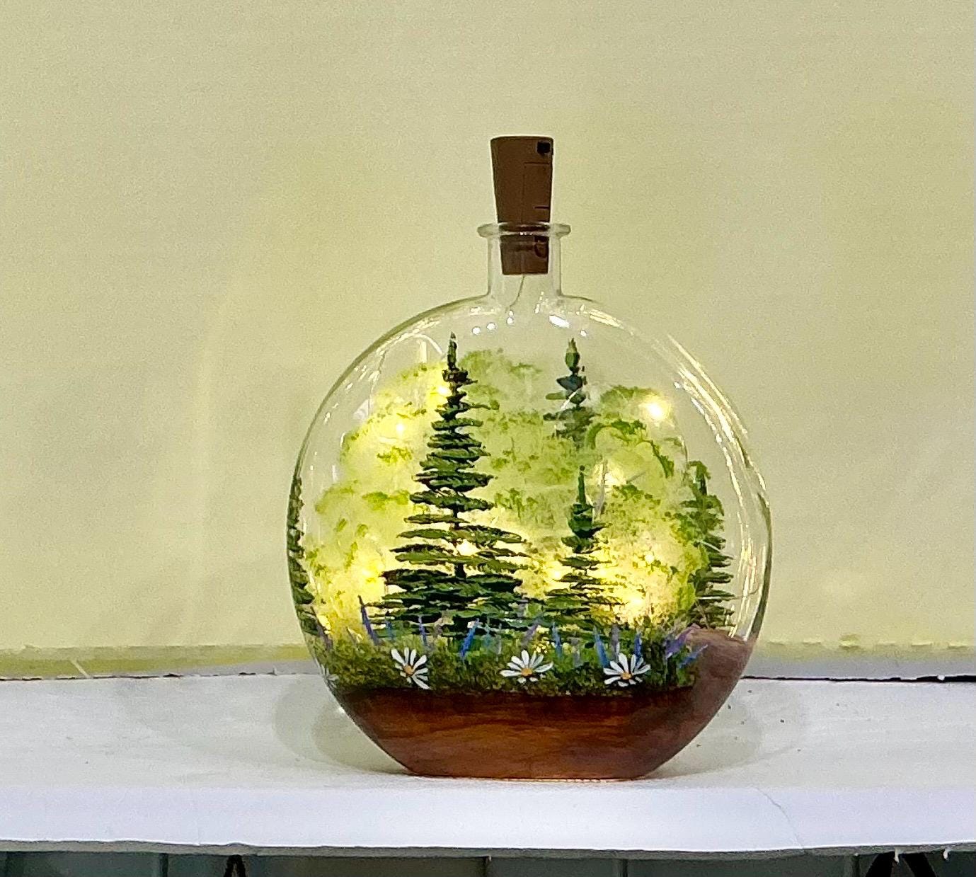 Bottle Light Hand Painted Glass Forest Path - Etsy