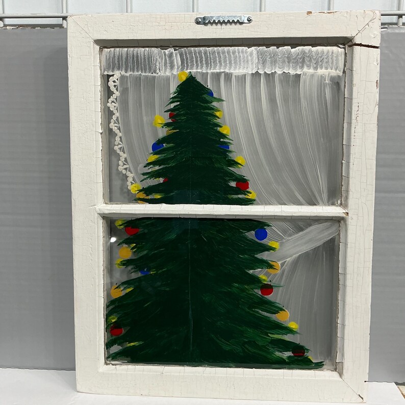 Christmas Tree Vintage Window Painting - Etsy