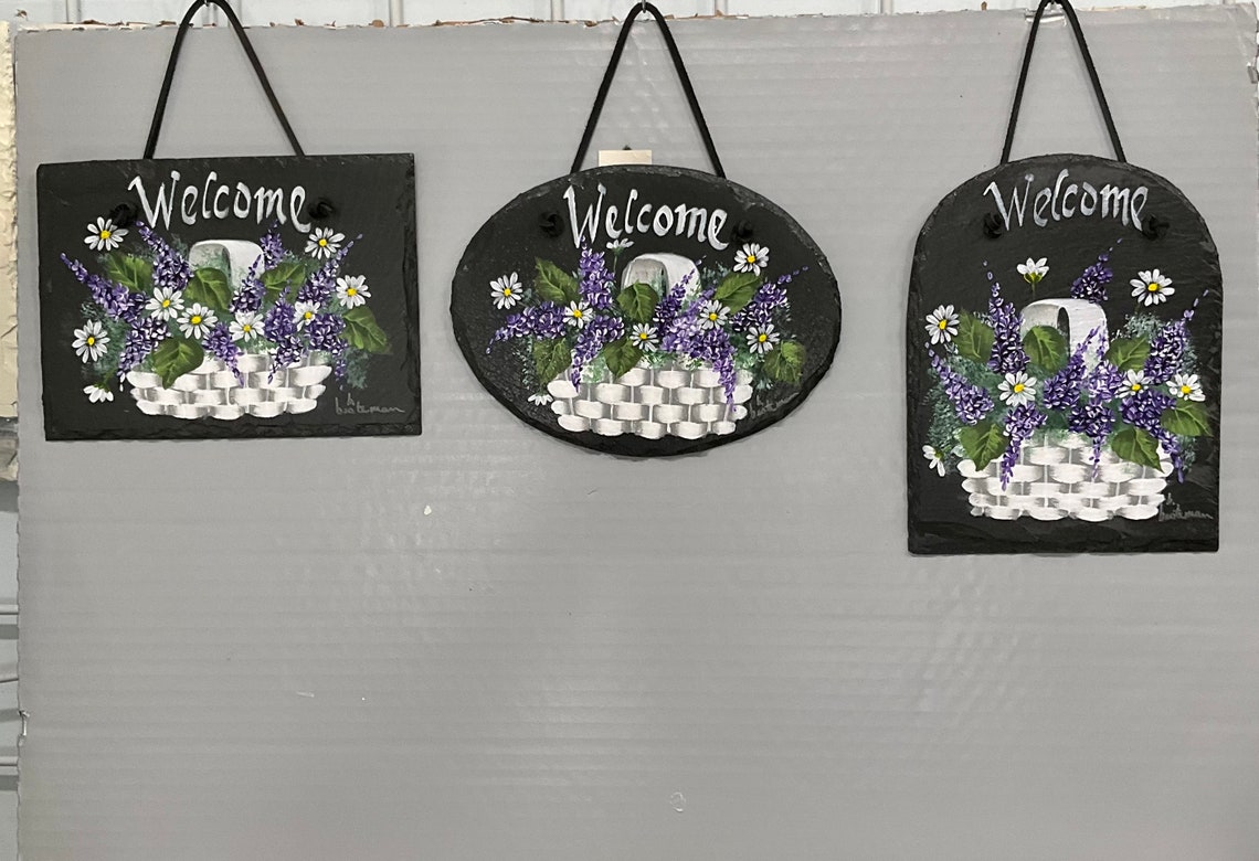 Slate Welcome Sign Slate Basket Lilacs - Etsy