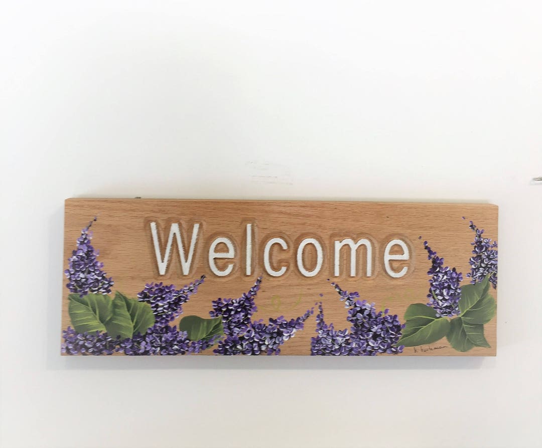 Welcome Sign Engraved Welcome Oak Lilacs - Etsy