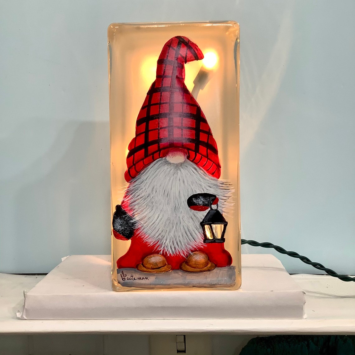 Glass Block Night Light Lamp Gnome - Etsy