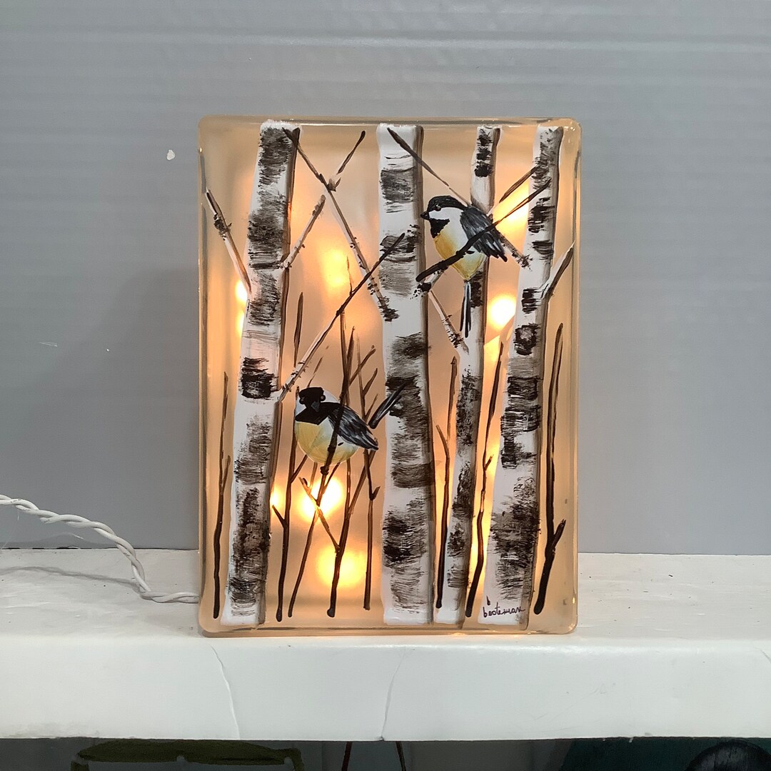 Glass Block Small Chickadee Birch Tree - Etsy