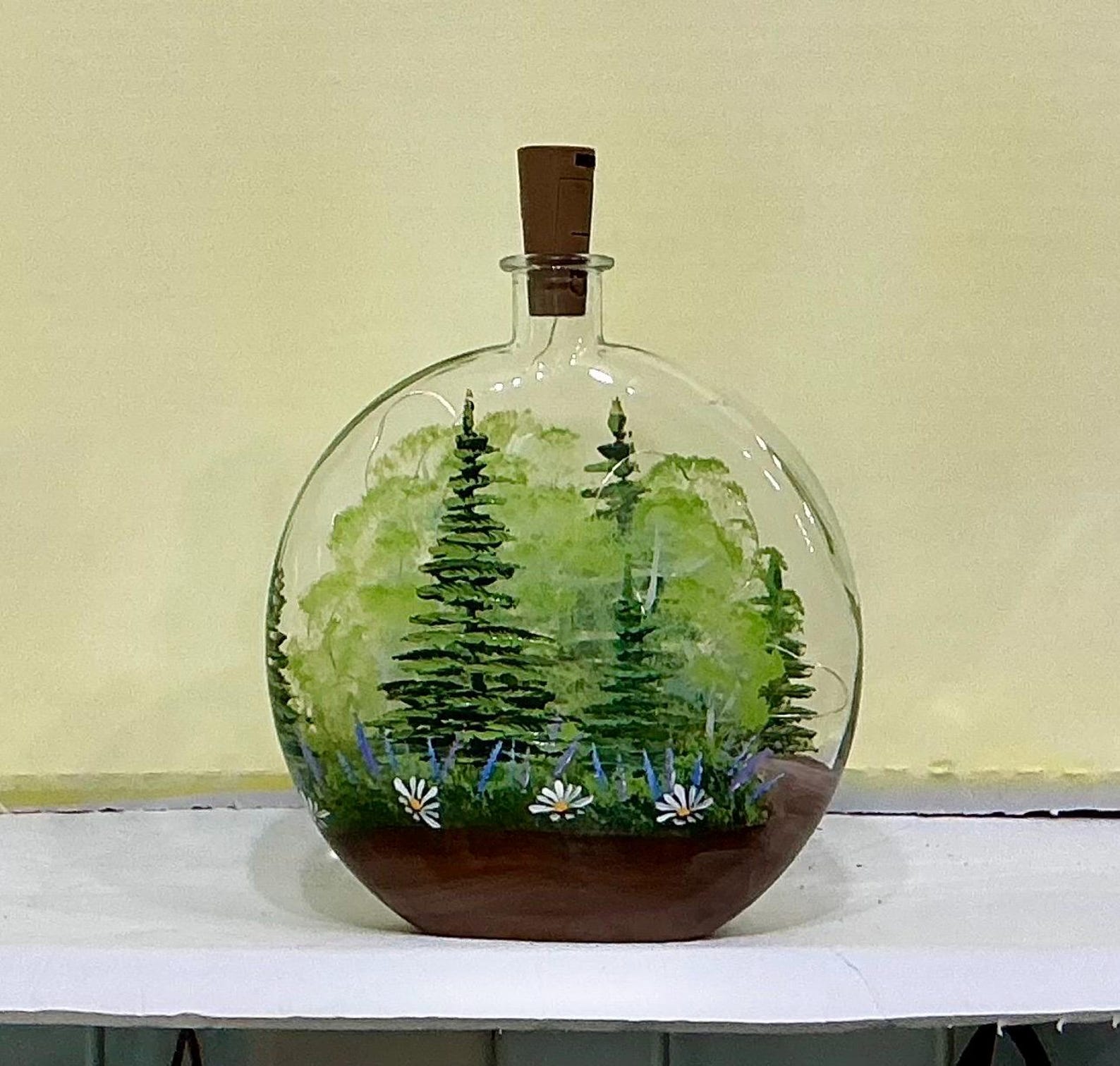 Bottle Light Hand Painted Glass Forest Path - Etsy