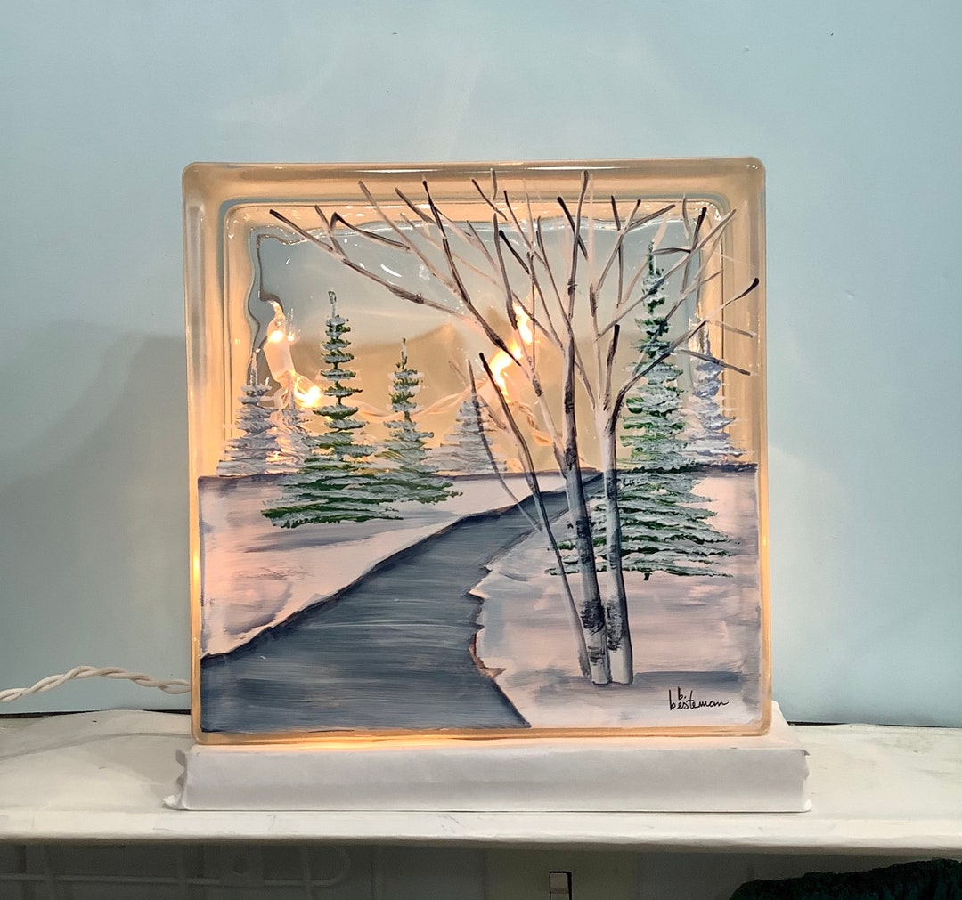 Glass Block Night Light Lamp Winter Path Plug in or Battery Pack - Etsy