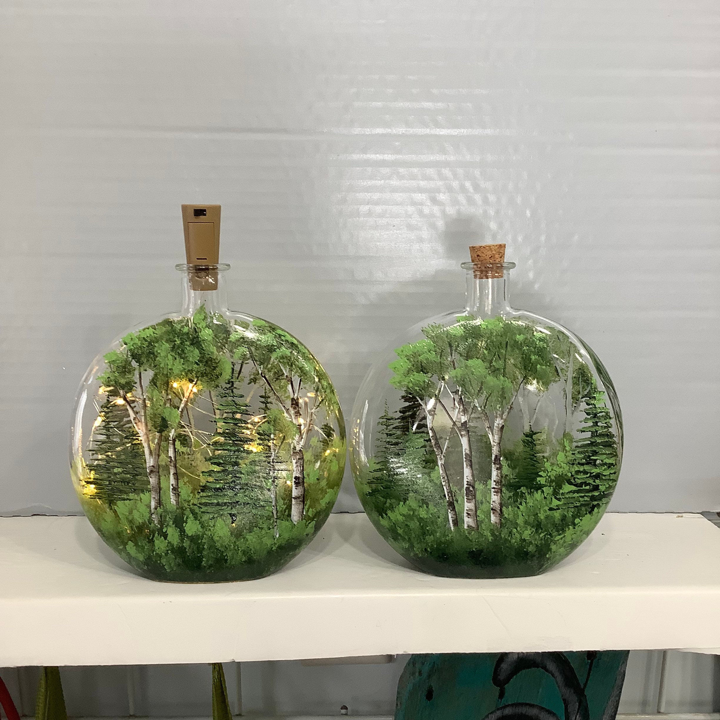 Bottle Light Hand Painted Glass Forest - Etsy