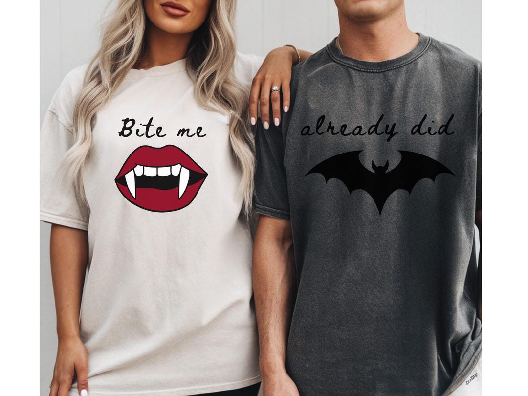Funny Vampire Couple Shirts Comfort Colors Bite Me Already Did Matching ...
