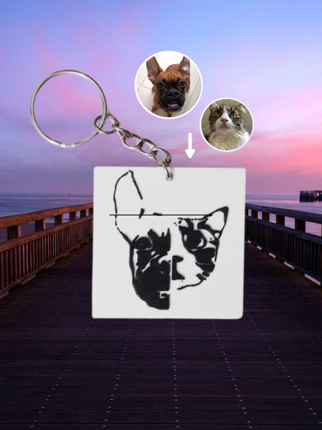 Pet Portrait Keychain / Personalized Pet Photo / Engraved Keychain ...