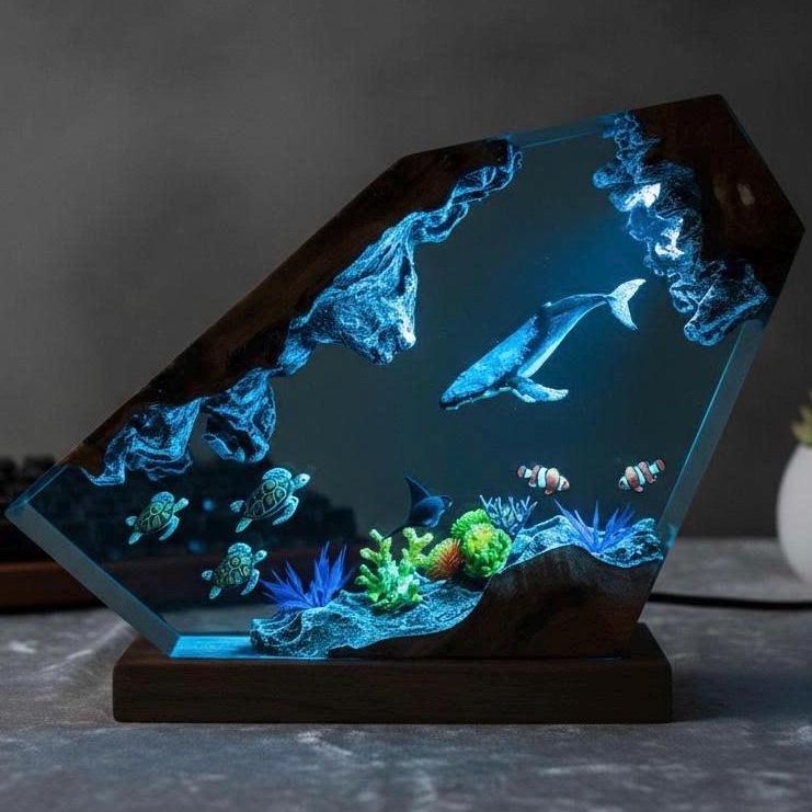 Custom Epoxy Resin Ocean Lamp, Whale, Turtle and Couple Diver Night ...