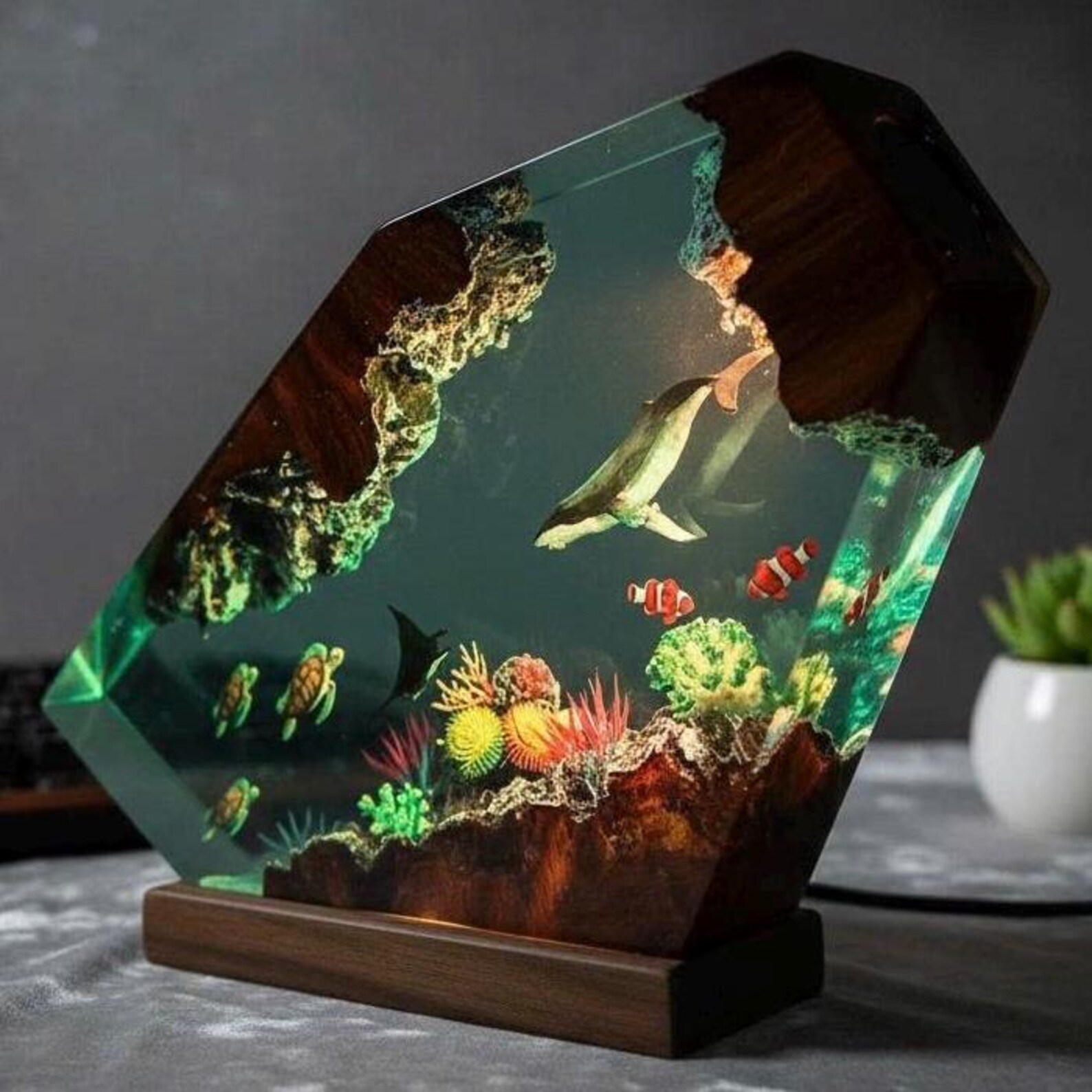 Custom Epoxy Resin Ocean Lamp, Whale, Turtle and Couple Diver Night ...