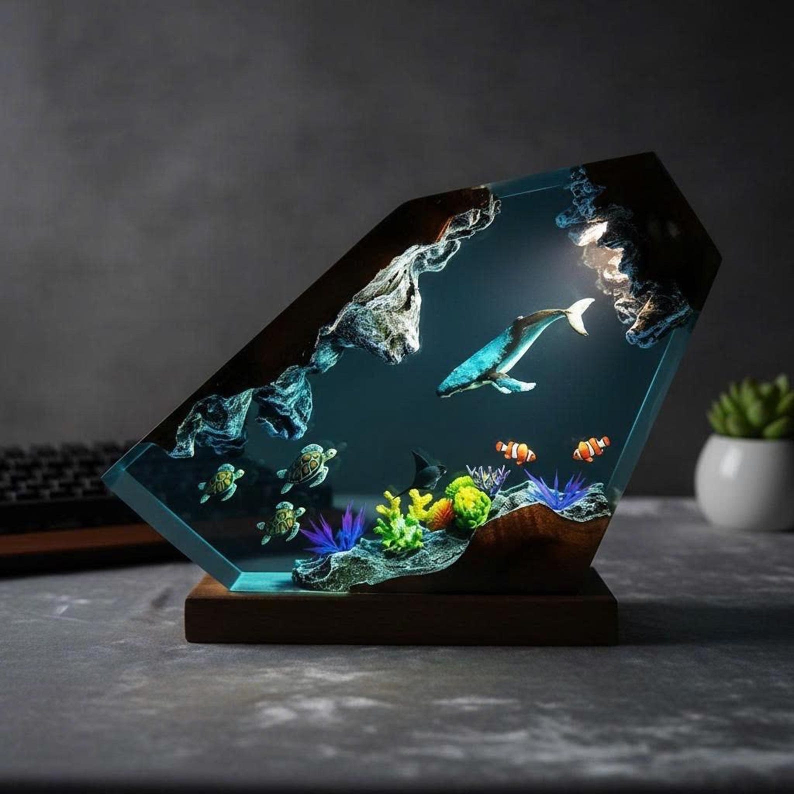 Custom Epoxy Resin Ocean Lamp, Whale, Turtle and Couple Diver Night ...