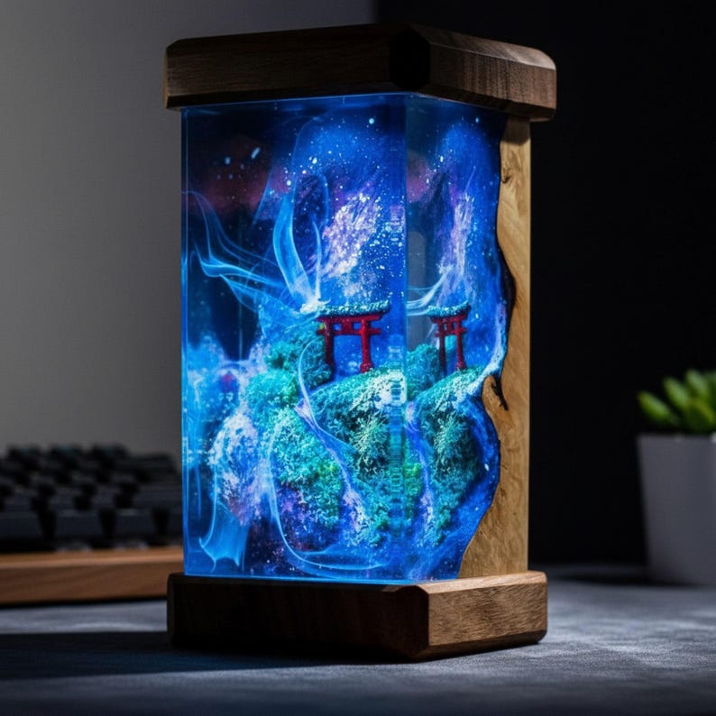 Japanese Torii Resin Lamp, Handmade Waterfall Landscape LED Light, Zen ...