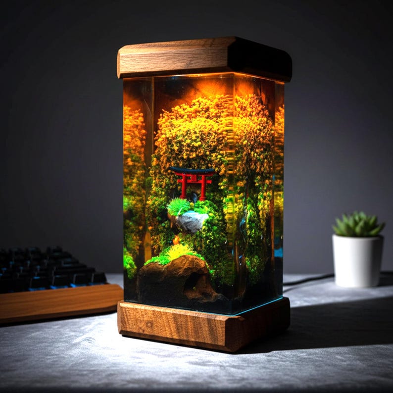 Japanese Torii Resin Lamp, Handmade Waterfall Landscape LED Light, Zen ...
