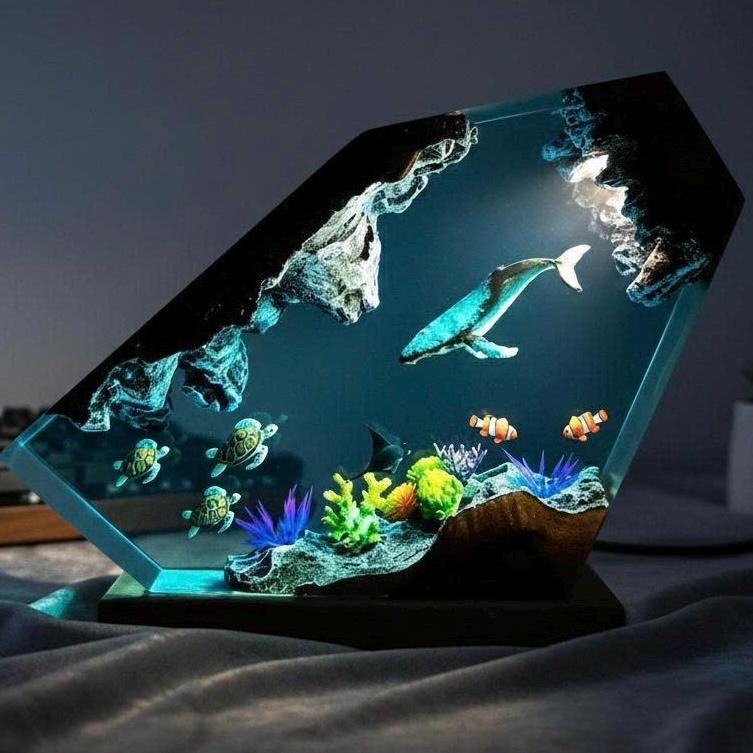 Custom Epoxy Resin Ocean Lamp, Whale, Turtle and Couple Diver Night ...
