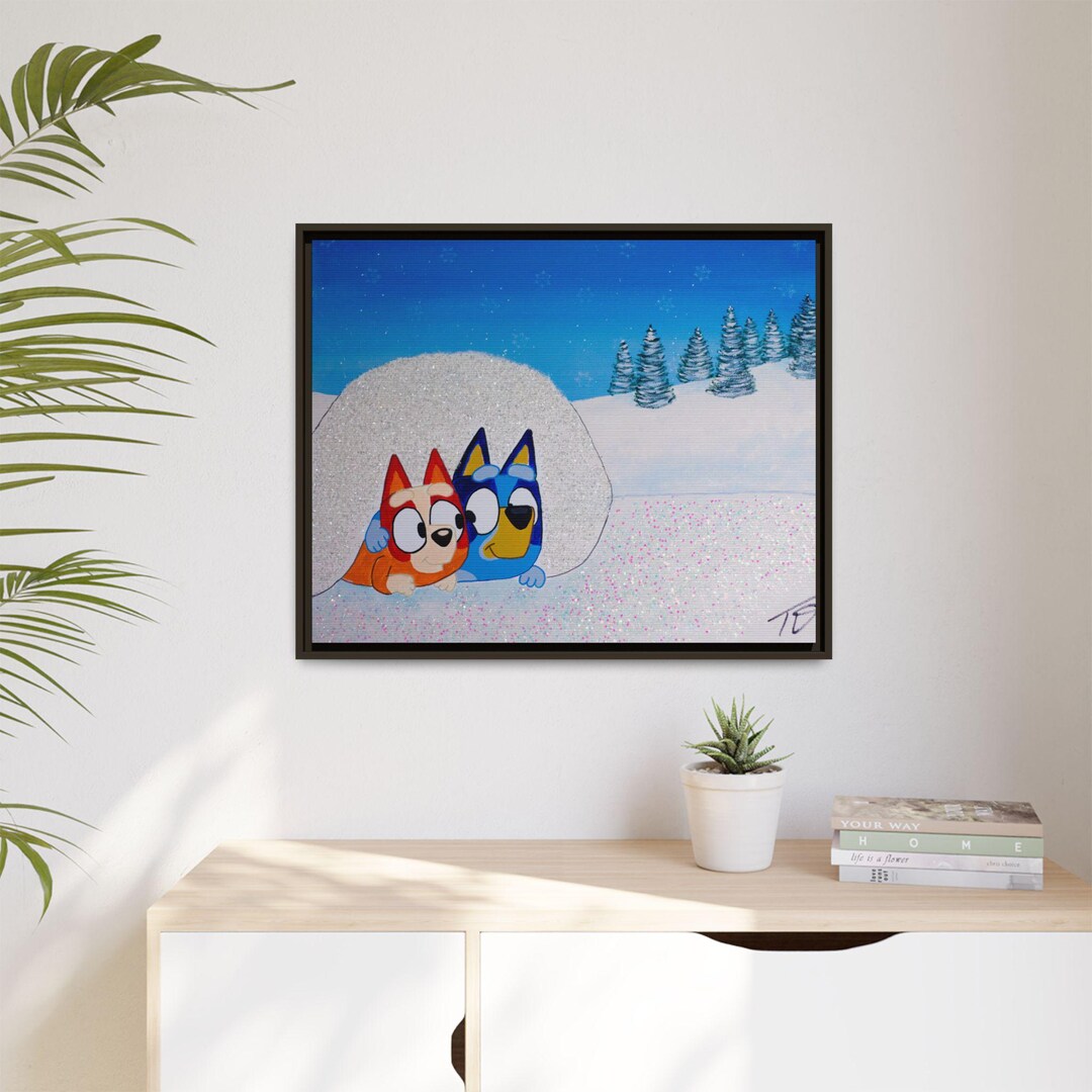 Bluey and Bingo in the Snow Canvas Art Print, Whimsical Wall Decor ...