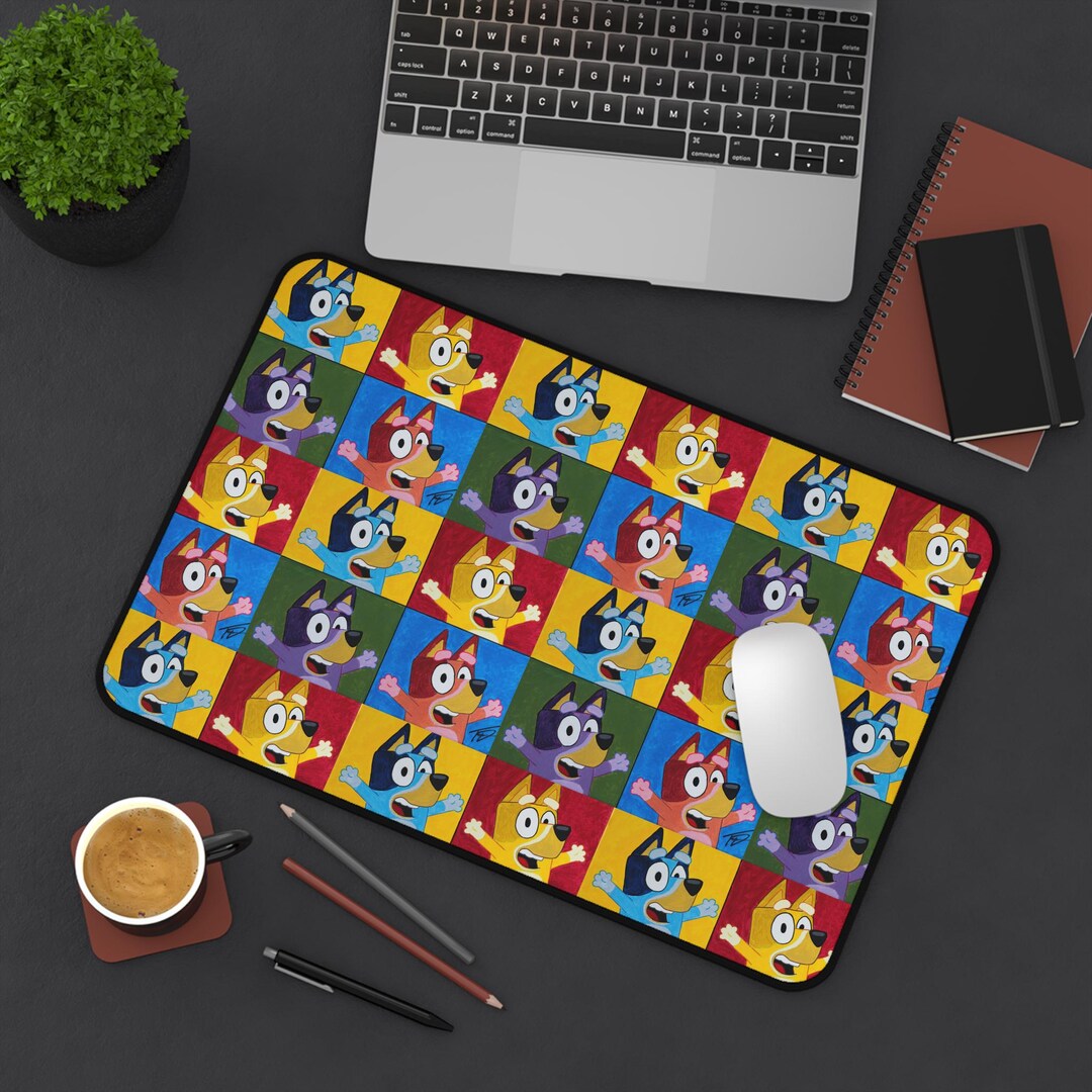 Bluey Warhol Desk Mat, Fun Home Office Decor, Gift for Bluey Fans ...