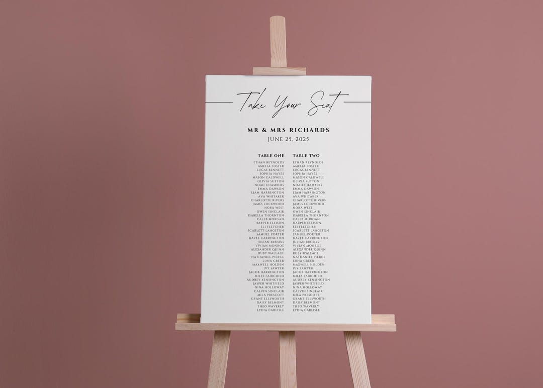 Classic Two Table Seating Chart Template, Modern, Editable Instant ...