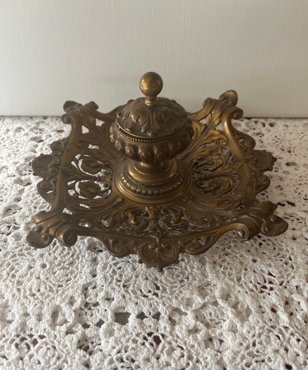 Antique French Art Nouveau Gold Gilded Cast Iron Ink Well - Etsy