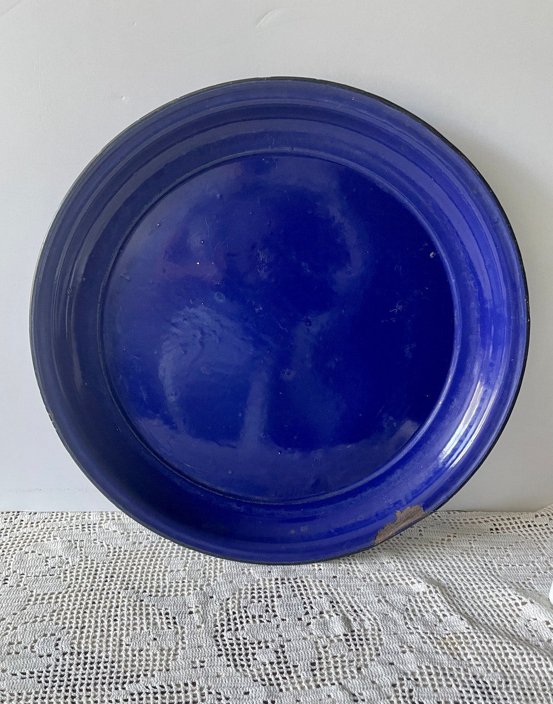 Vintage Large Cobalt Blue Enamel Tray - Etsy