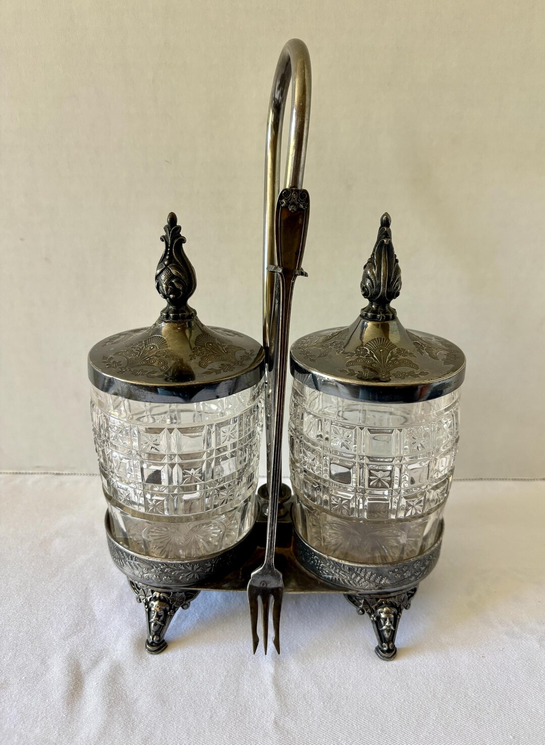 Antique Glass and Meridian Silverplate Bacchus Motif Pickle/olive ...