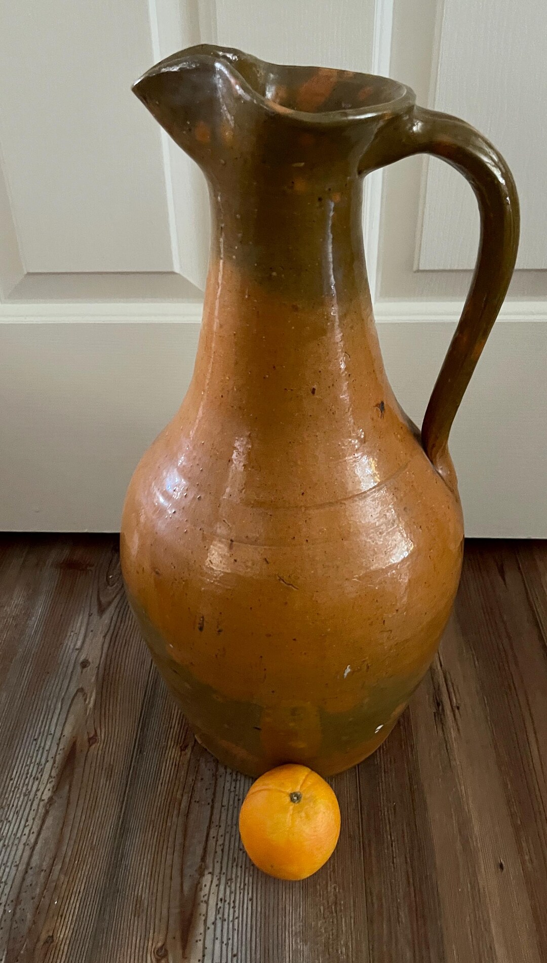 Vintage/antique Pottery Large Highly Glazed Handled Pitcher/rebecca at ...