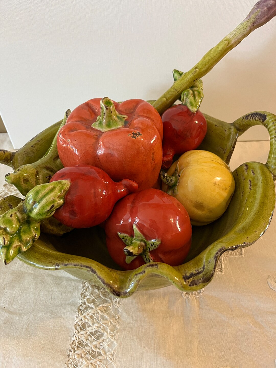 Vintage Large Ceramic Colorful Bowl W/ceramic Vegetables - Etsy