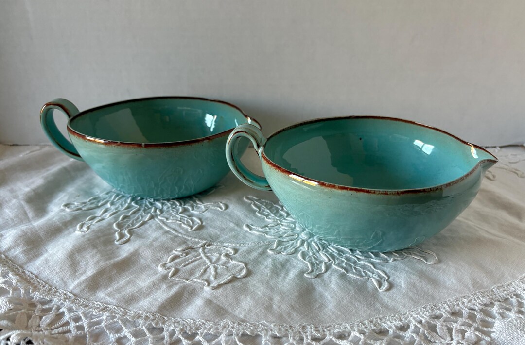 Vintage North Carolina Cole Pottery Pair Handled Bowls W/spouts - Etsy
