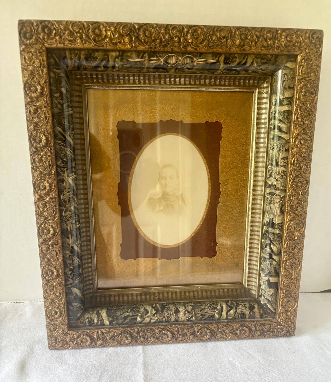Antique Victorian Shadow Box Frame E/faux Marble and Gold Gesso Morning ...