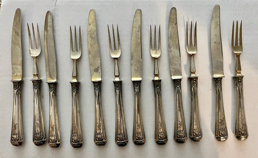 Antique European 800 Silver Fish Set Forks and Knives Monogram y Set of ...