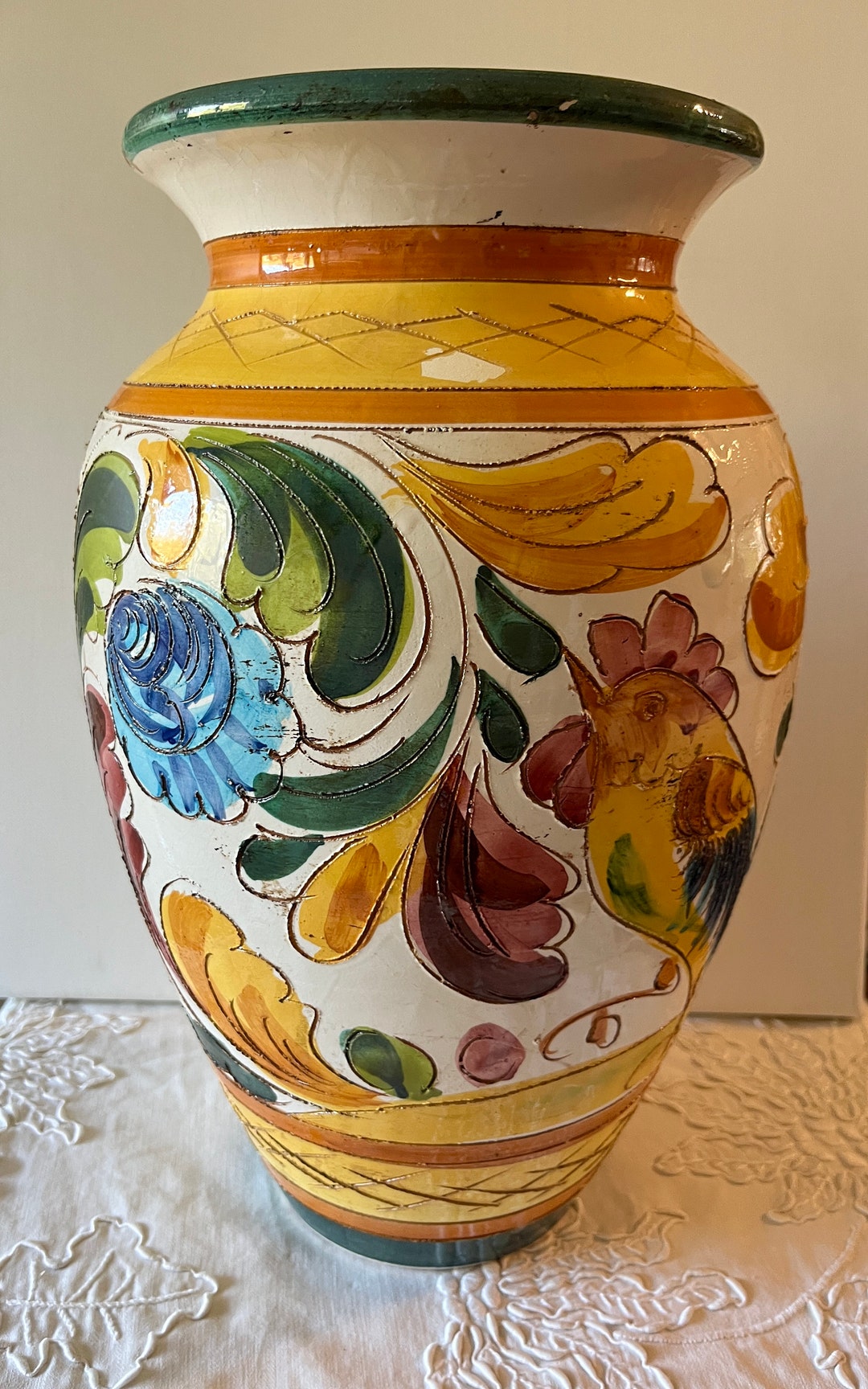 Vintage Italian Sgraffito Incised Large Colorful Vase - Etsy