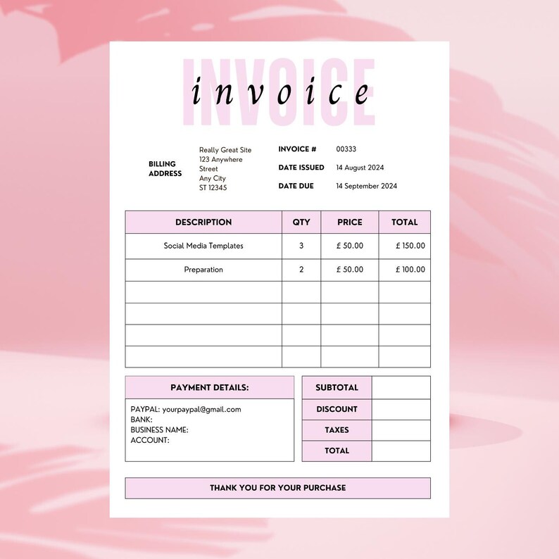 Editable Invoice Digital Template Standard Invoice, Small Business ...