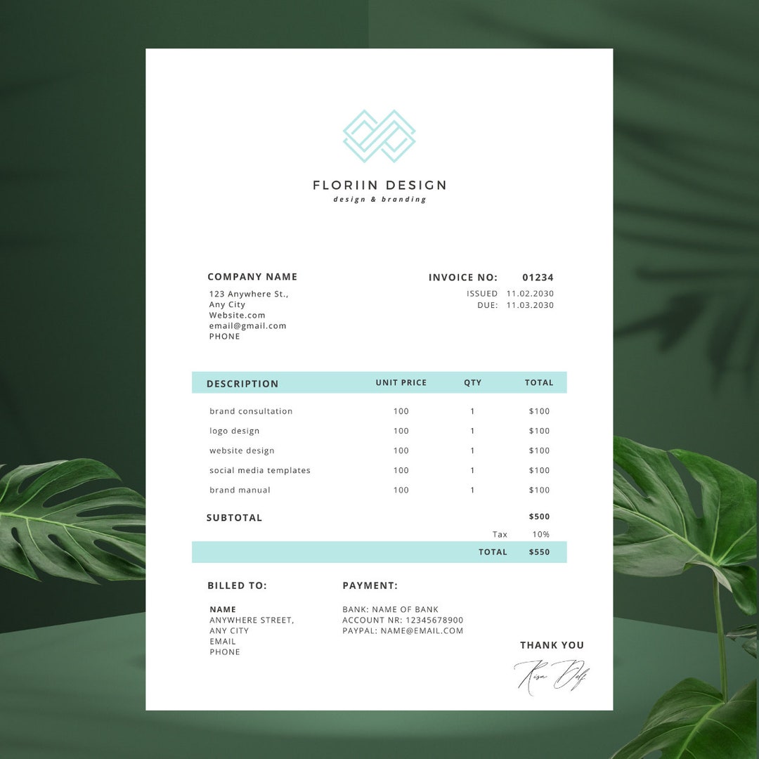 Editable Invoice Digital Template Standard Invoice, Small Business ...