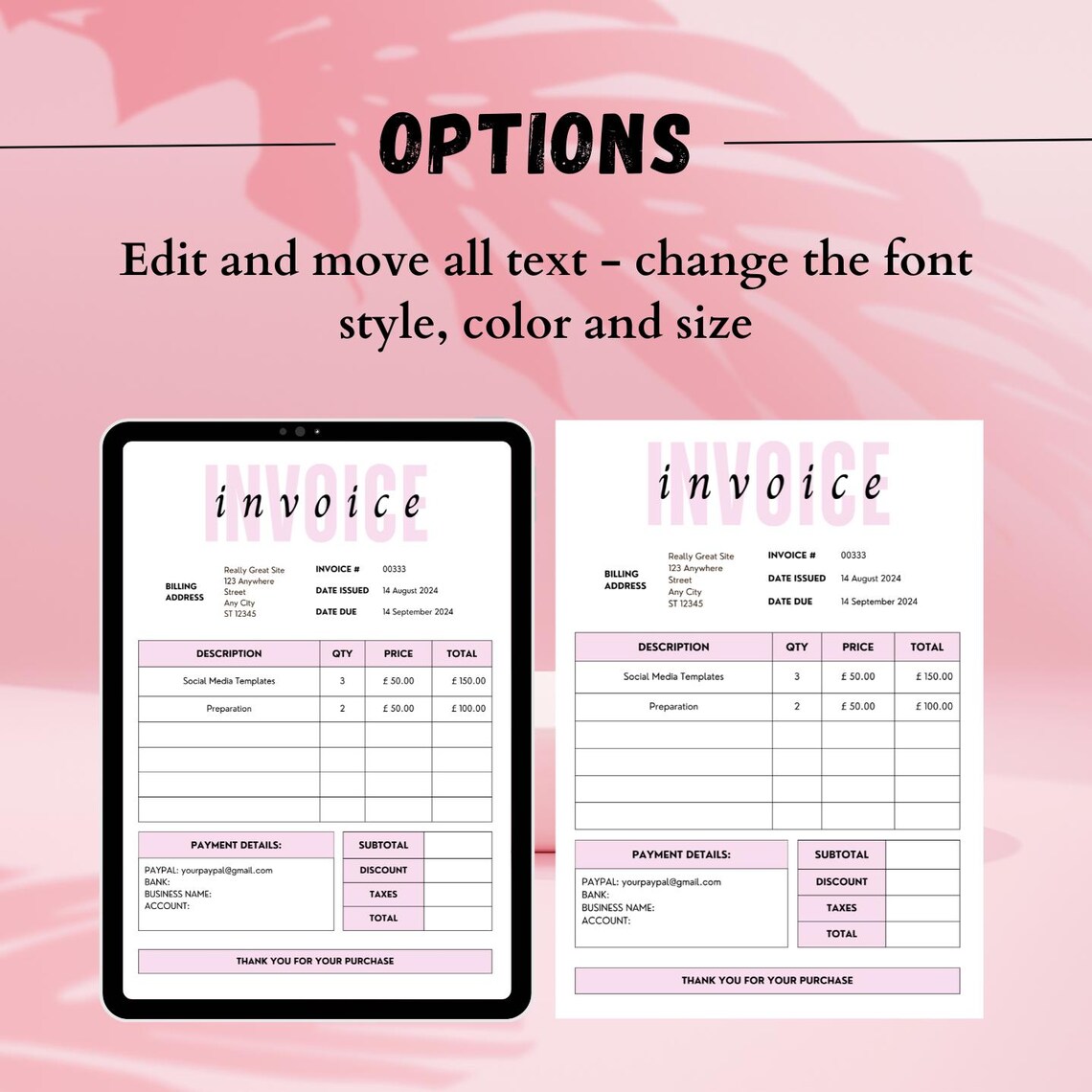 Editable Invoice Digital Template Standard Invoice, Small Business ...