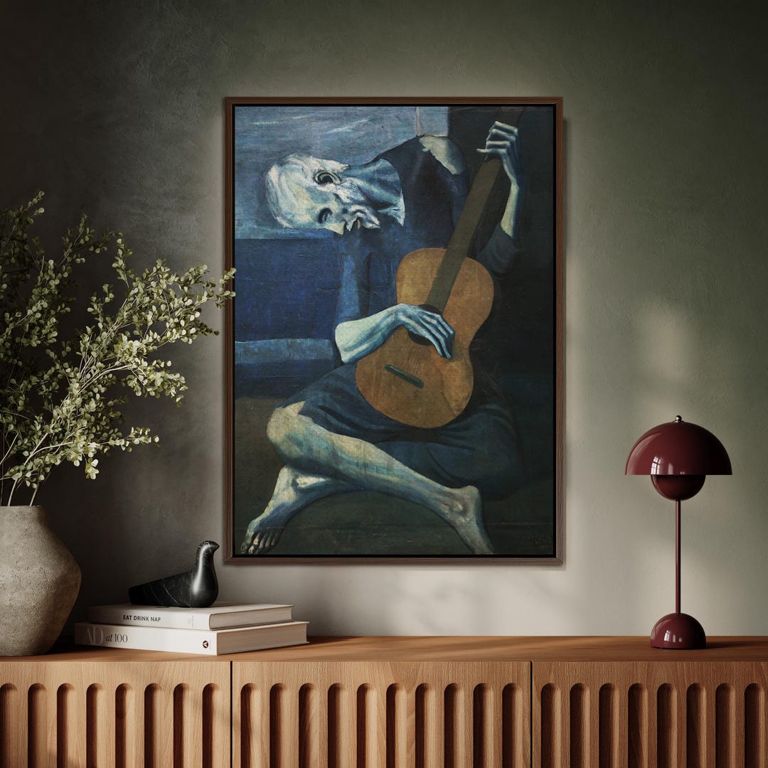 The Old Guitarist Picasso Canvas Wall Art, Blue Period Framed Cubist ...