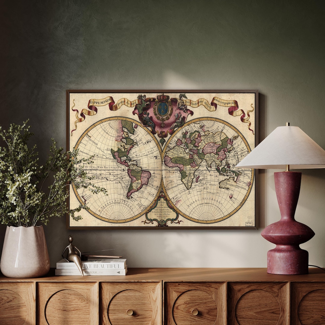 Framed Antique World Map Canvas: Vintage Explorer Decor - Etsy