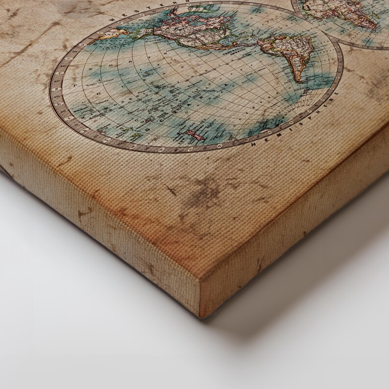 Vintage World Map Framed Canvas Wall Art, Antique Atlas Canvas for ...