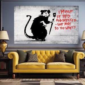 Humorous Banksy Rat Graffiti Canvas Quirky Wall Art for Pop Culture and ...