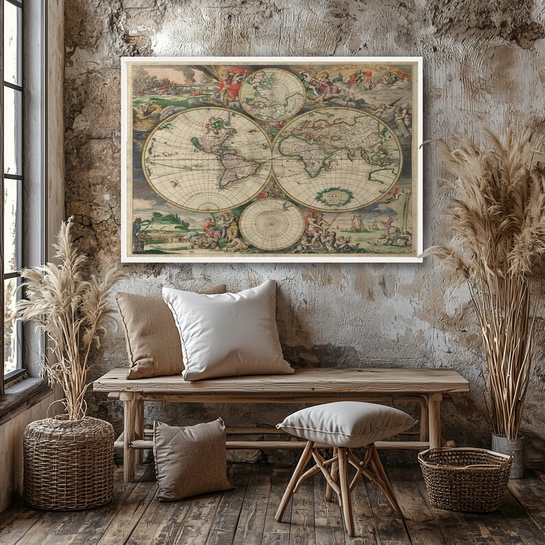 Antique World Map Canvas Art: Historical Atlas, Vintage Navigation - Etsy